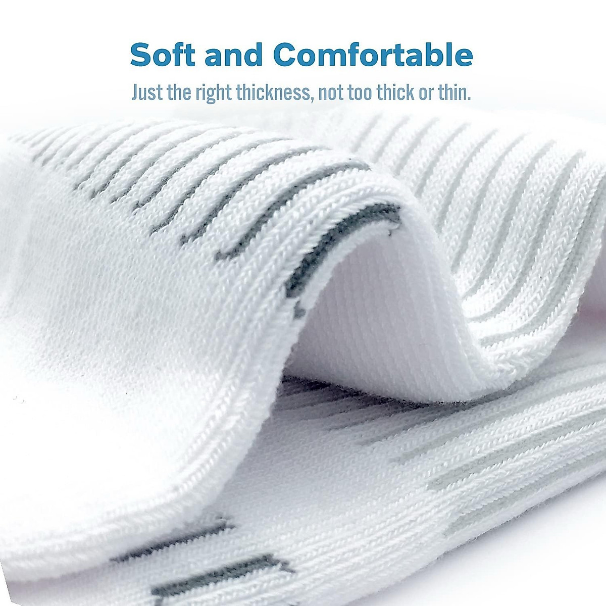 BERING Women's Athletic Running Cushioned Ankle Socks, Size 6-9, White/Grey, 6 Pairs