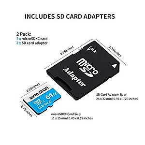 Micro Center 64GB microSDXC Card 2 Pack, Nintendo-Switch Compatible Micro SD Card, UHS-I C10 U3 V30 4K UHD Video A1 R/W Speed up to 95/30 MB/s Flash Memory Card with Adapter (64GB x 2)