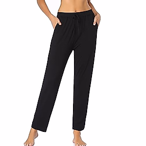 ASIMOON Women's Loose Pants Pockets Lightweight Soft Yoga Sweatpants Pull on Stretch Jogger Pant Casual Lounge Jogging Pants Black-a