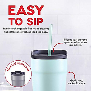 DASH 20oz Tumbler with Spill-Proof Lid and Straw, Stainless Steel Vacuum Insulated Coffee Tumbler Cup, Double Wall Powder Coated Travel Mug (Pack of 2) - Grey/Aqua