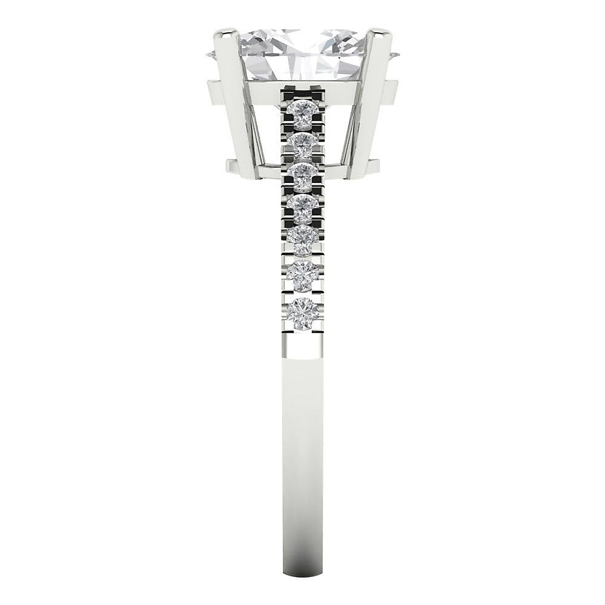 2.21 Ct Oval Cut Clear Simulated Diamond 14K White Gold Solitaire with Accents Engagement Anniversary Ring Size 5.25