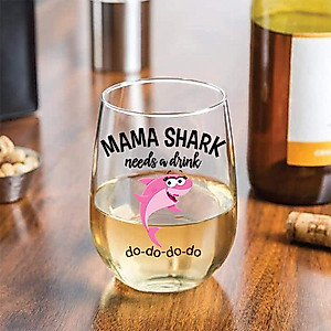Vine Country Mama Shark Needs a Drink Funny Wine Glass - Mom Gift For Birthdays, Mother's Day, Christmas, Holidays or Just Because - Stemless