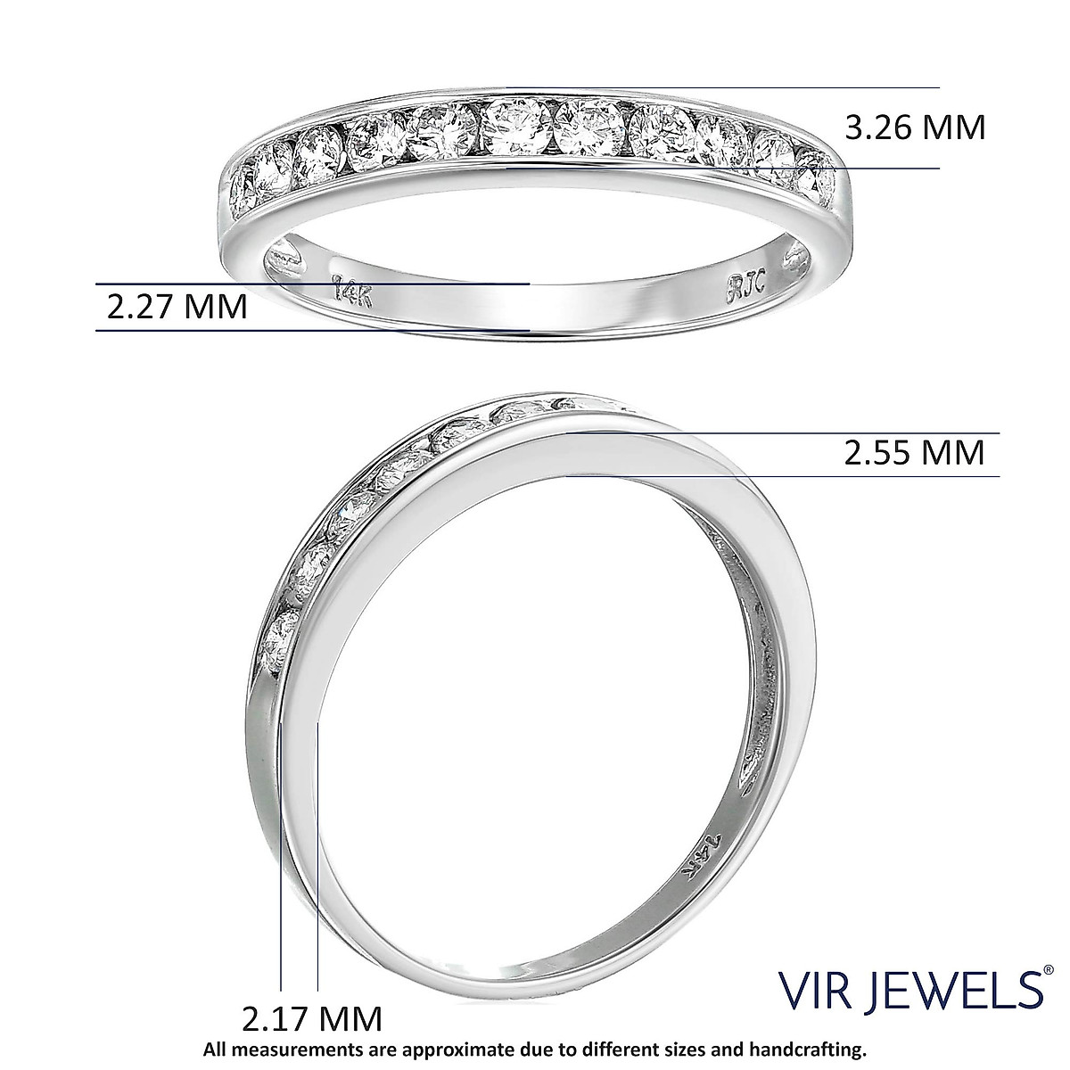 Vir Jewels 1/2 carat (ctw) Diamond Wedding Anniversary Band for Women, Half Eternity Round Diamond Engagement Ring 14K White Gold Channel Set 0.50 cttw, Size 4.5