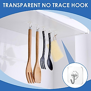hoeslaw Self Adhesive Wall Hooks, 30 Pcs Heavy Duty Hooks for Hanging 15lbs(Max) No Damage, Transparent Seamless Waterproof Rustproof Stainless Steel Bathroom Shower Outdoor Kitchen Towel Coats Hooks