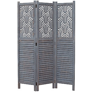 Legacy Decor 3 Panels Room Divider Rustic Wood w/Decorative Cutout Grey