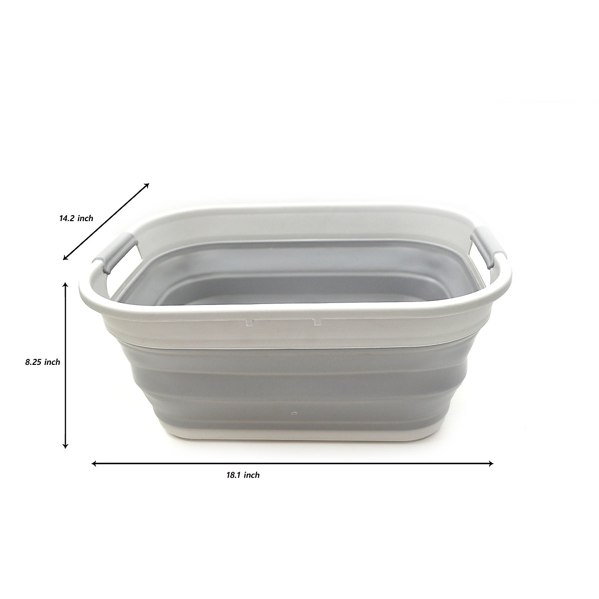 SAMMART Set of 2-19.5L (5.1 Gallon) Collapsible Plastic Storage Basket-Foldable Pop Up Storage Container/Organizer - Portable Washing Tub, Water Capacity 14.5L/3.8 Gallon (Set of 2, Grey)
