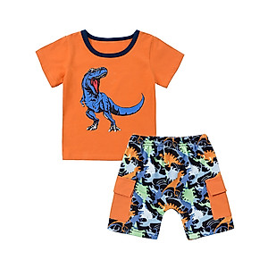 MIGU Toddler Boys Clothes 4-5T Short Sleeve Shirts Tops Shorts Pants Set 2pcs Spring Summer Clothes Dinosaur Outfits