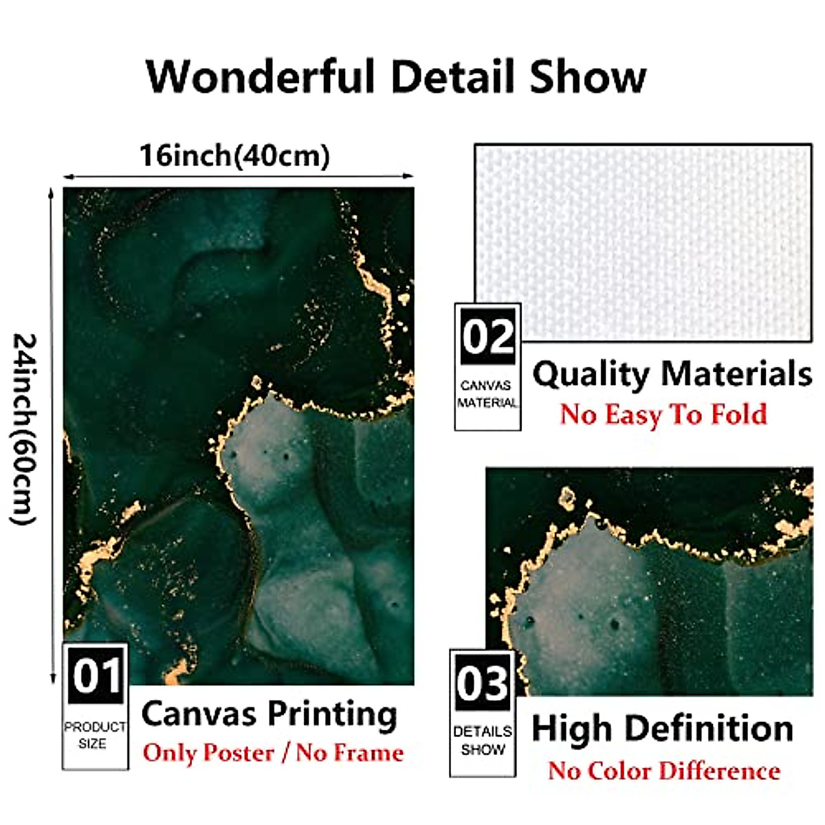 Green and Gold Abstract Marble Wall Art Gold Foil Poster Emerald Green Abstract Wall Decor for Living Room Dark Green Abstract Canvas Wall Art Luxury Green Paintings for Bedroom 16x24inch No Frame