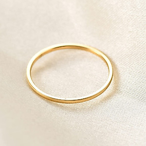 VQYSKO 2PCS 1mm/2mm/3mm14K Gold Filled Rings Stacking Rings for Women Stackable Thin Silver/Gold/Black Ring Plain Statement Band Comfort Fit, Size 3-10 (Gold-1MM-2PCS, 4)