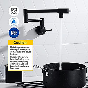 Fransiton Matte Black Pot Filler, Pot Filler Faucet Wall Mount, Brass Folding Stretchable with Double Joint Swing Arm Single Hole Two Handles Kitchen Restaurant