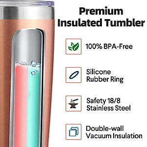 Leraverppy Personalized 20oz with Initial Stainless Steel Coffee，Leak Proof Rose Gold Tumbler with Lid And Straw Double Wall Thermal Cups for Hot and Cold Drinks Monogrammed Gifts for Women（C20-M）