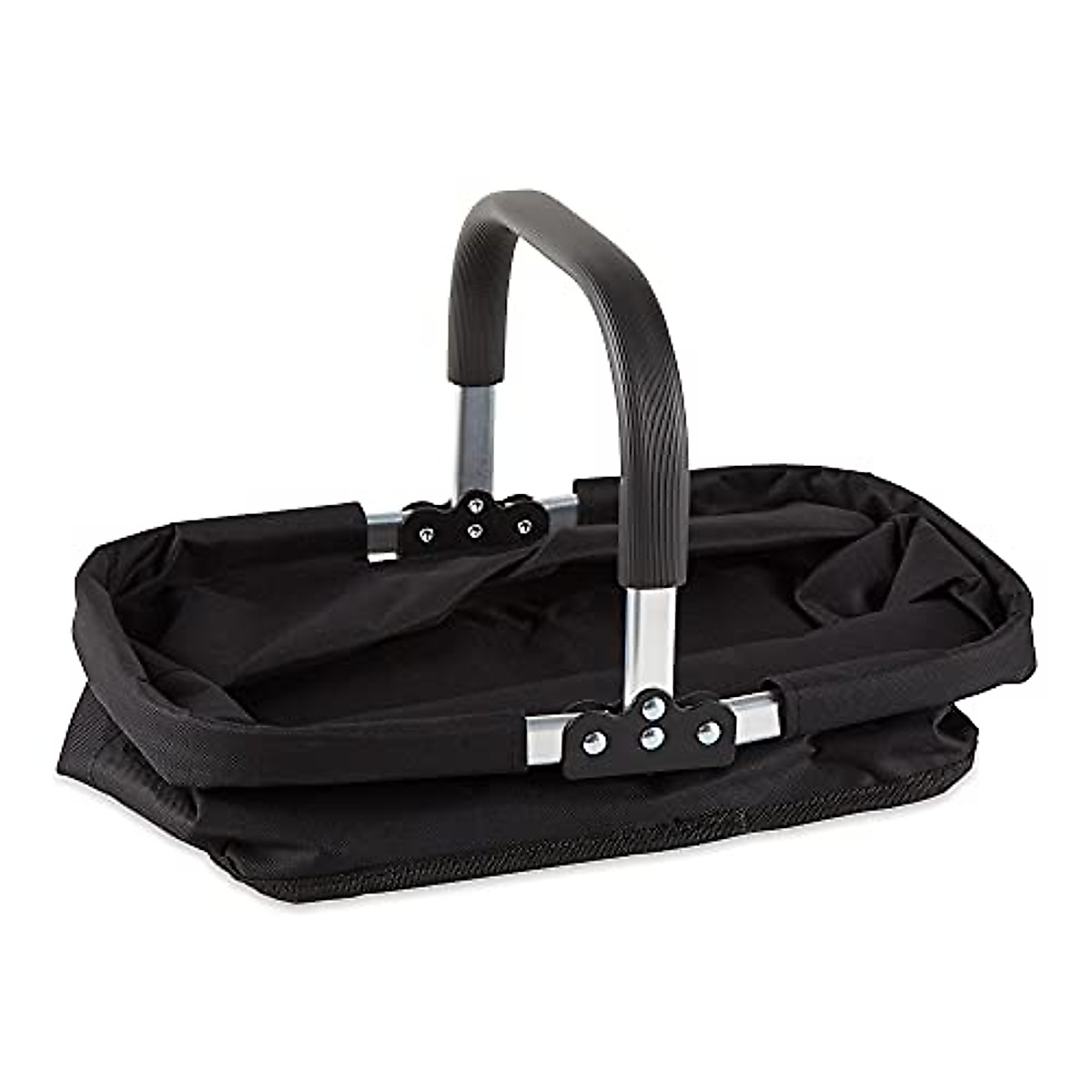 RSVP International Collapsible Market Basket Aluminum Frame, Large Zip Side Pocket, 17x11x18", Black