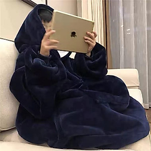Blanket Hoodie,KJNANAE Oversized Sherpa Blanket Hoodie Dark Blue Sweatshirt for Women Gifts for Mom the Comfy Sweatshirt Blanket Wearable Blanket Oversized Sweatshirt for Women