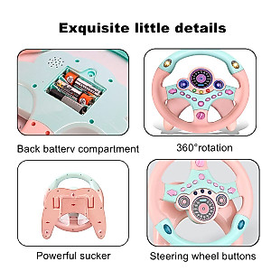 XHSP Steering Wheel Toy with Lights Music, Simulated Driving for Toddlers Pretend Play Toy Adsorption Driving Wheel for Kids (Style 2)