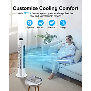 Uthfy Oscillating Bladeless Tower Fan with Remote, Quiet Cooling Portable, Electric Standing Floor Fan with 3 Wind Speeds 3 Modes for Bedroom,Indoor,Office and Home Use, 30", White