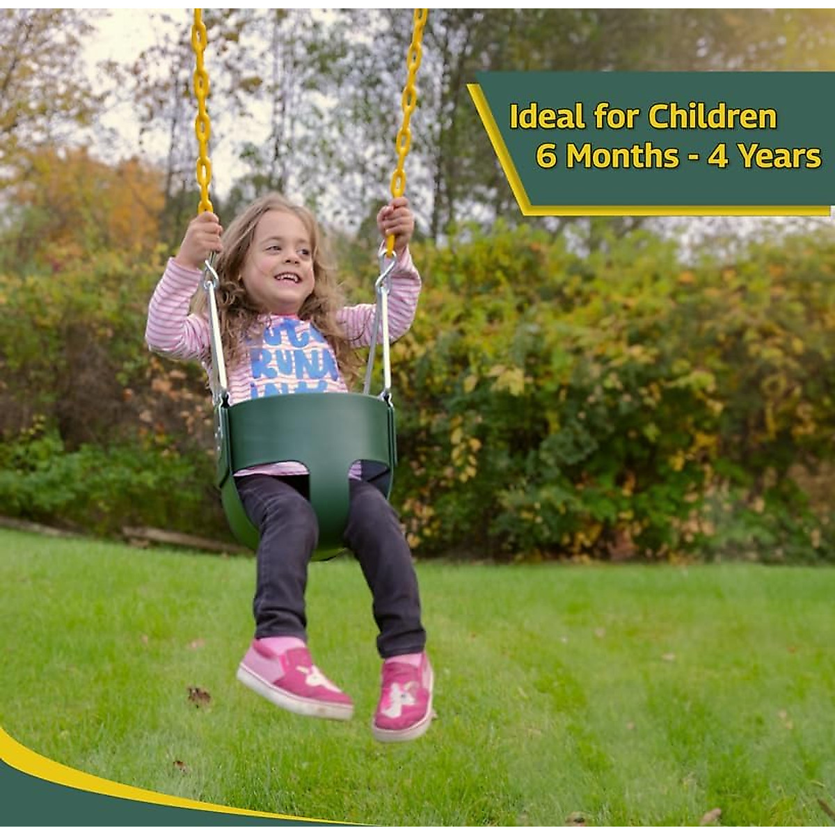 Eastern Jungle Gym Heavy-Duty High Back Full Bucket Toddler Swing Seat with Coated Swing Chains Fully Assembled, Green