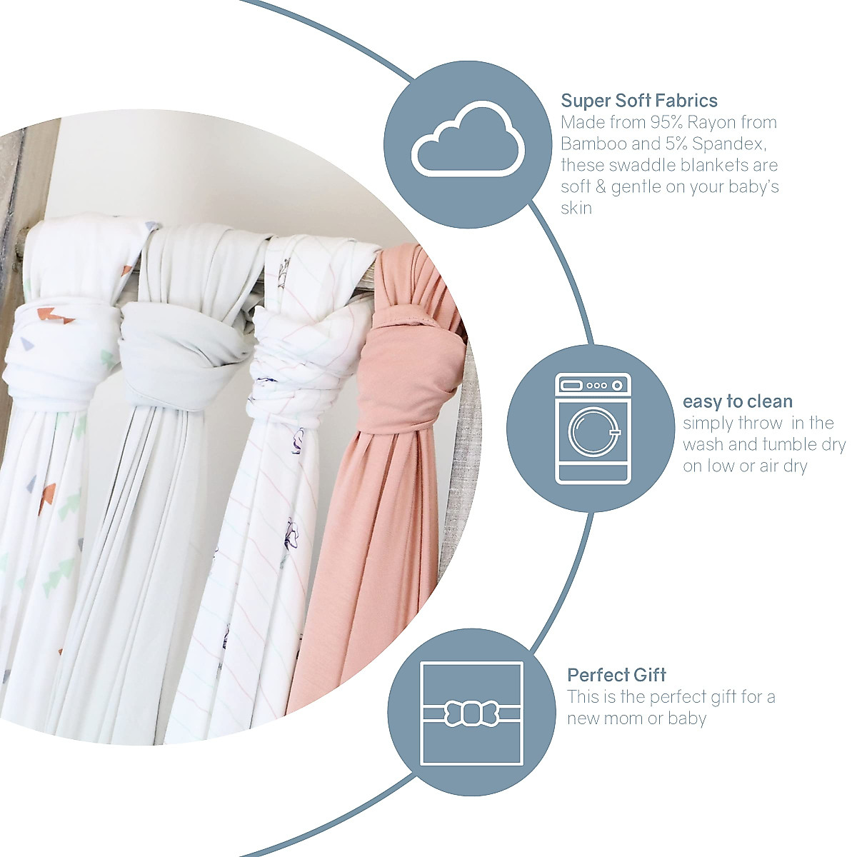 GooseWaddle Luxury Soft Blue Baby Swaddle Blanket 2-Pack (47”x47”), Ultra Comfort Stretchy & Breathable Material Provides Premium Comfort to Infants, 95% Rayon from Bamboo and 5% Spandex