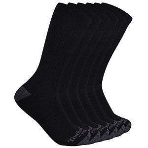 Timberland PRO mens Timberland Pro Men's Performance Crew Length 1/2 Cushion 6-pack Casual Socks, Black, Large US