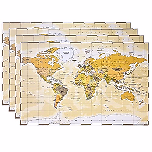 50 Disposable World Map Paper Place Mats 11” x 17” Rectangle Shaped Globe Travel Adventure Chargers Table Mat for Geography Learning Education Traveler Themed Crafts Dinner Party Decor
