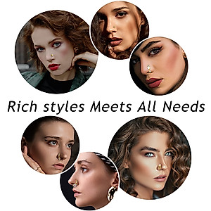 ZELORES 10 Pcs 20G Gold Nose Ring Studs for Women Stainless Steel L Shaped Dangle Nose Studs CZ Cross Butterfly Gold Dangle Nose Rings Hoops Set (Gold Tone)