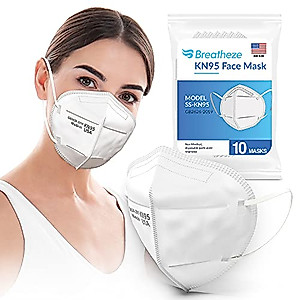 Breatheze KN95 Face Mask Made in USA Disposable Masks Breathable Face Mask Kn95 Mask White Facemask High-Filtration Protective Barrier Face Covering Elastic Ear Loops Adjustable Nose Clip 10 pack