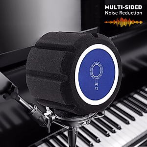 Facmogu Large Microphone Windscreen Foam Cover Pop Filter, Microphone Wind Shield Pop Filter, Acoustic Filter with Thick Sponge for Indoor Studio Audio Recording & Outdoor Wind Noise Reflections, Blue