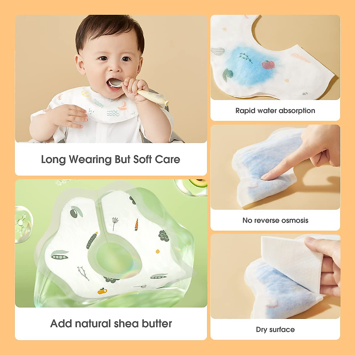 SEEDNUR Baby Disposable Drooling Bibs 360°Rotate Bibs For Teething And Drooling,Unisex Baby Bibs 20pcs(Fruit)