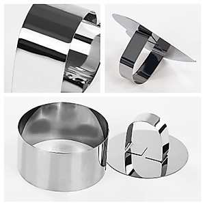 LIOUCBD 5PCS Cake Ring Mold Set, Stainless Steel Round Dessert Mousse Mold, 5 Shaped Cake Cutters with Pusher and Lifter Baking Rings for Making Salads Cakes Cookie Tiramisu Sandwiches