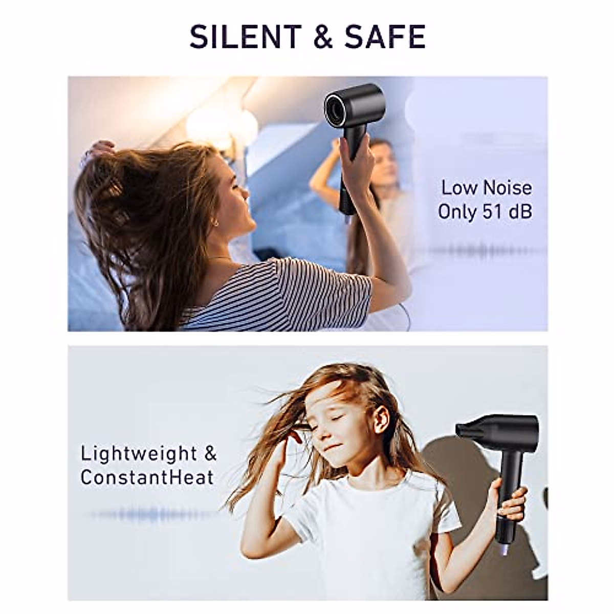 Hair Dryer - 150000 RPM High-Speed Brushless Motor Negative Ionic Blow Dryer for Fast Drying, Low Noise Thermo-Control Hair Dryers with Magnetic Nozzle, Perfect for Gifts