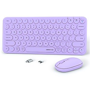 Mini Computer Wireless Keyboard and Mouse Combo, UBOTIE Colorful Compact Silent Linear Switch Round Keycaps TKL Keyboards with Optical Mouse for Travel Business(Purple)