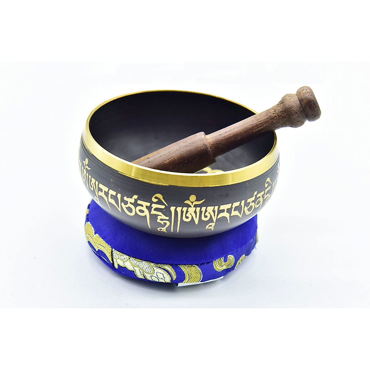 3.75" Tibetan Meditation Yoga Singing Bowl Black Set with free Wooden Mallet and Silk Cushion from Nepal, Singing bowls.