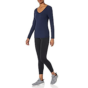 Amazon Essentials Women's Slim-Fit Layering Long Sleeve Knit Rib V-Neck (Available in Plus Size), Pack of 2, White/Navy, 3X