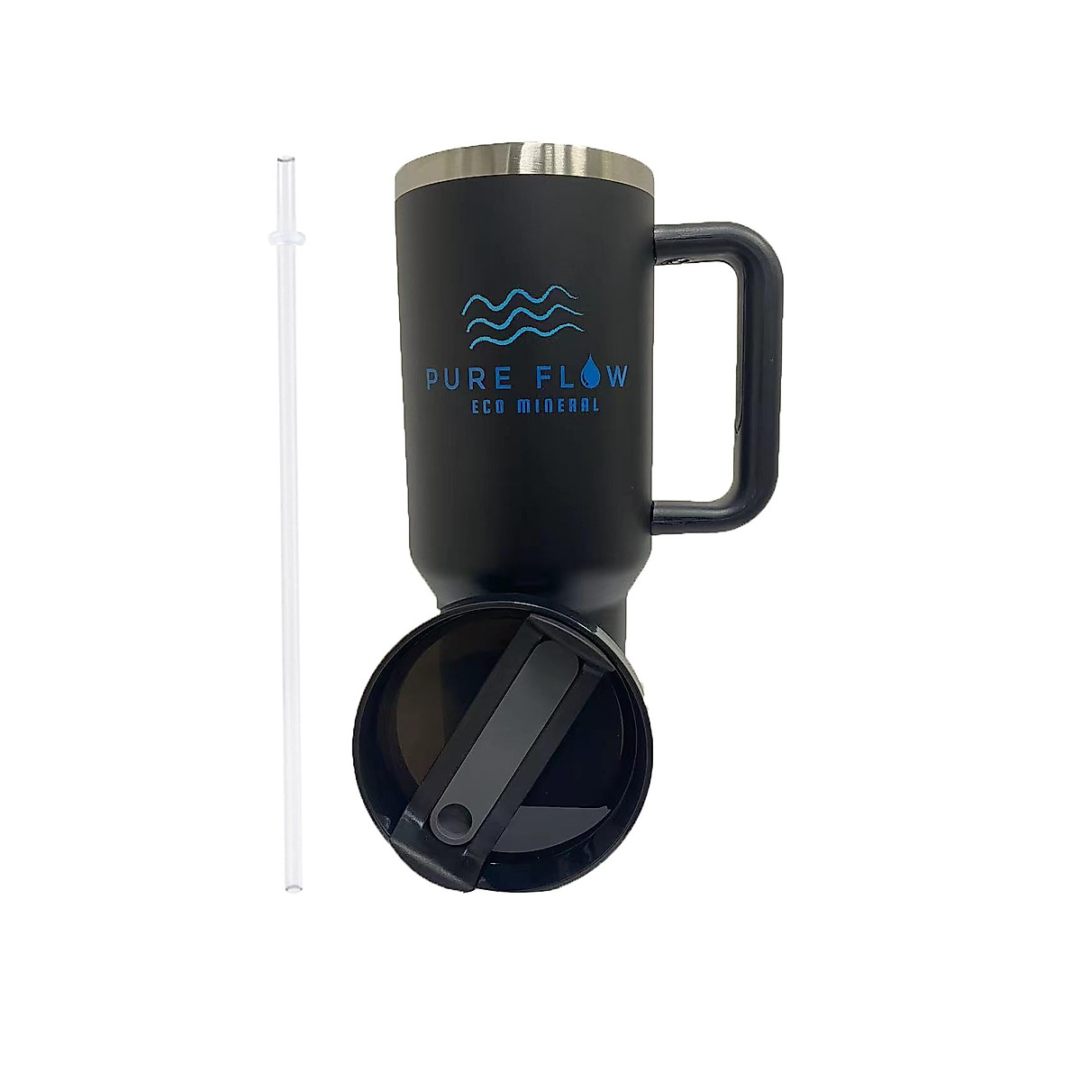 Pure Flow 40 oz Tumbler with Handle and Straw Lid,Stainless Steel Travel Mug Water Bottle Cup,Reusable Insulated Vacuum splashproof Cup,for Car,Home,Office,Gifts (black)