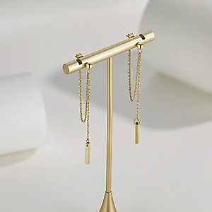 Dainty 18K Gold Plated Chain Earrings for Women - Long Threader Earring with Hypoallergenic Bar Drop Dangle Design, Elegant Line Dangly Jewelry Gift