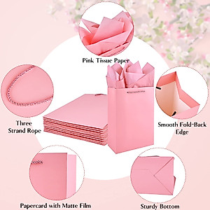 Jutieuo 10 Pcs Luxury Pink Gift Bags with Tissue Paper, 11x8x4 Inches Medium Size Paper Gift Bags with Handles for Women Girls Ladies Party Favor Bags, Bridesmaid Proposal Bags