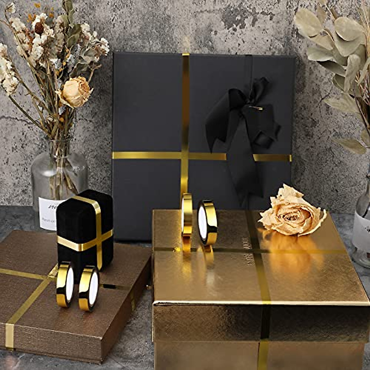 Outus Graphic Art Tape Metallic Washi Mirror Tape DIY Graphic Tape Metallic Mirror Wrapping for Crafts Decoration, 3/8 Inch x 88 Yards (4 Rolls,Gold)