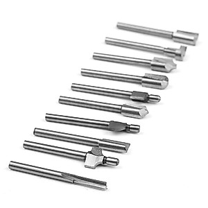 Bestgle 10Pcs Titanium Router Bits 1/8" Shank Carbide Engraving Milling Cutter Bit Set for Rotary Tools for DIY Woodworking, Carving, Trimming, Drilling