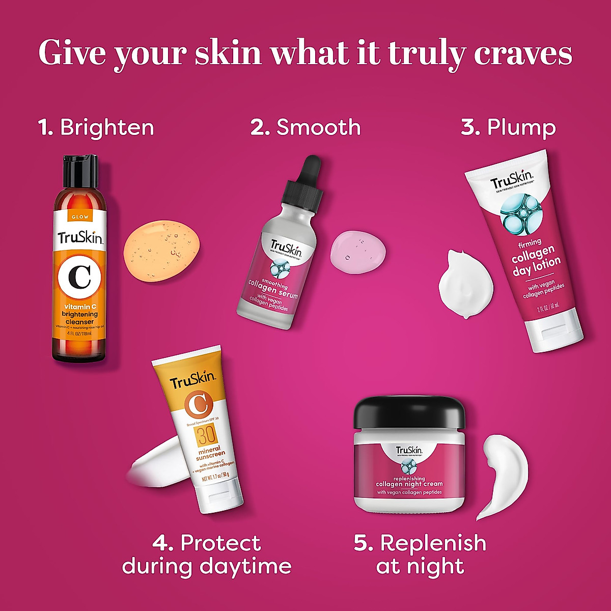 TruSkin Collagen Peptides Serum for Face – Smoothing Serum with Vegan Collagen Peptides, Ceramides & Superfruits – Support Collagen Production & Strengthen Skin for a Radiant, Healthy Glow - 1 fl. Oz