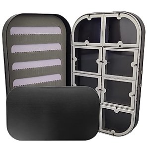 Eupheng Aluminum Fly Fishing Box Slit Foam Compartments Easy Grip Flies Jigs Lures Box(L-Black-8W)