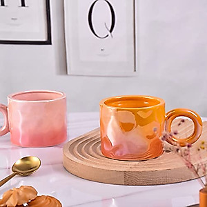 Koythin Ceramic Coffee Mug, Creative Gradient Handmade Big Handle Cup for Office and Home, Dishwasher Safe, 14 oz for Tea Latte Milk