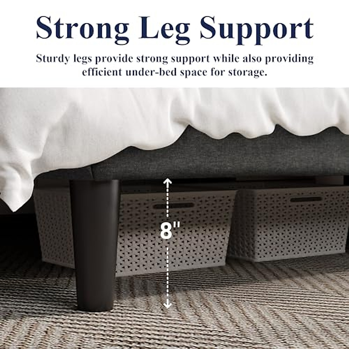 Allewie Queen Size Upholstered Bed Frame with Geometric Headboard, Heavy-Duty Platform Bed, No Box Spring Needed, Dark Grey