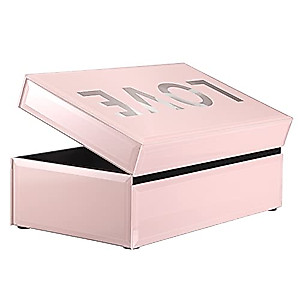 Hipiwe Glass Jewelry Box Trinket Organizer with Hollowed-out LOVE and Sequin Decor,Pink Jewelry Display Box Home Decorative Box Keepsake Gift Box for Women Girls