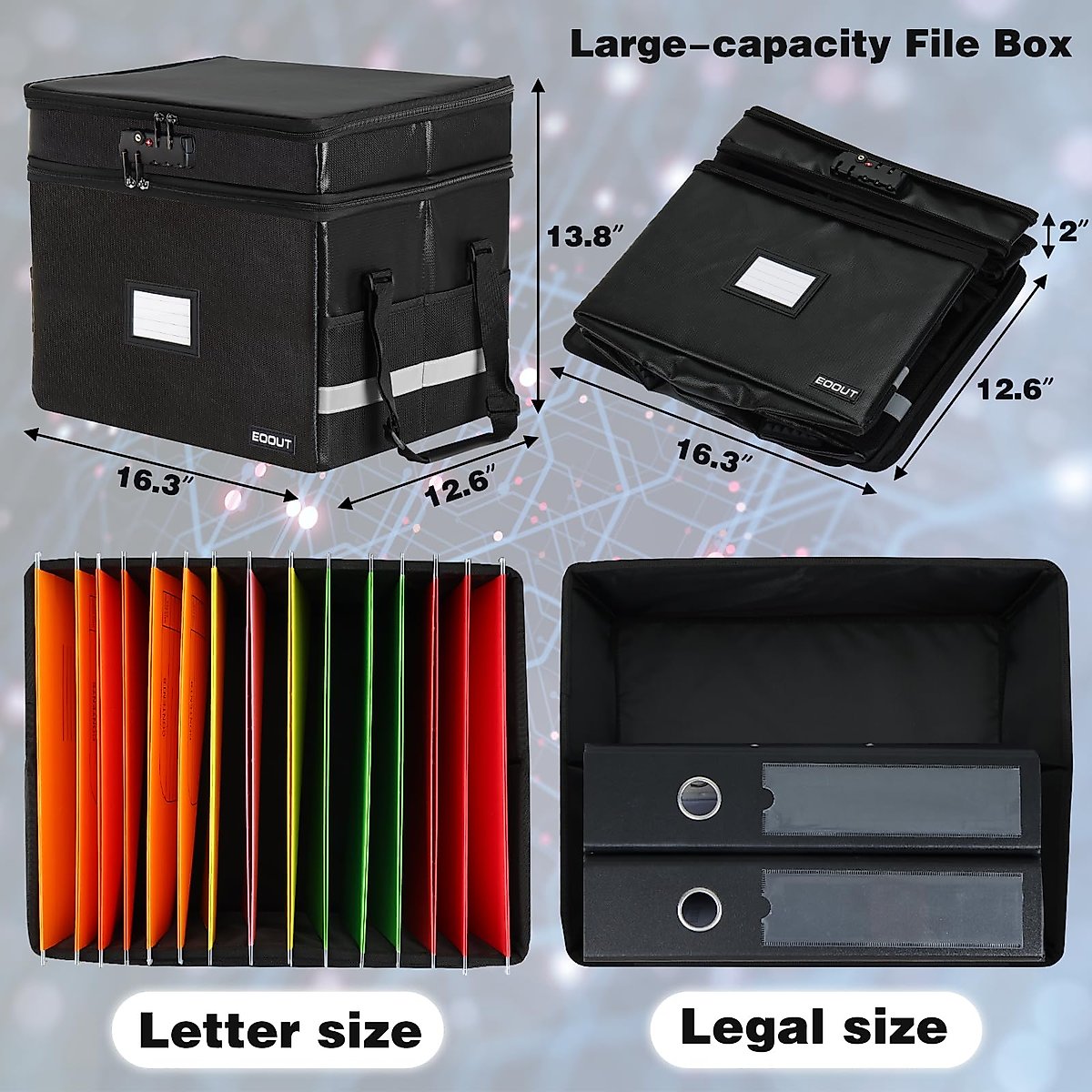 EOOUT Fireproof Document Box, 2 Layer File Organize Box, Portable Fireproof Waterproof Office Collapsible File Storage for Hanging Letter/Legal Size Folder/Certificate