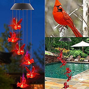 TSIPEKLO Cardinal Wind Chimes, Solar Powered Red Cardinal Bird Wind Chime Wind Moblie LED Light, Spiral Spinner Cardinal Windchime Portable Outdoor Chime for Patio, Deck, Yard, Garden, Home