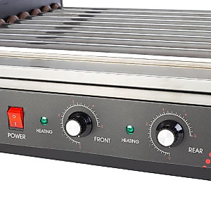 Hot Dog Roller - Stainless-Steel 9-Roller Hot Dog Machine with Bun Warmer and Cover - Hotdog Roller Grill for 24 Hot Dogs by Great Northern Popcorn