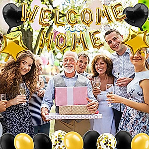Lnlofen Welcome Home Balloon Banner Decorations Kit, 39Pcs, Including Gold Welcome Home Balloons Sign, Foil Curtains, Latex & Foil Balloons for Home Decoration Family Party Supplies