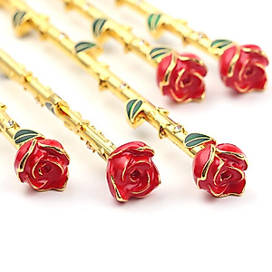 Rose Eye Makeup Brush Set - 5pcs Wand Makeup Brushes with Soft Synthetic Fiber and Metallic Handle for Eyebrow, Eyeshadow, Foundation, Blending and Lips, Great Gift for Sister Girlfriend, Gold