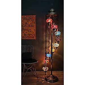 Asylove Customizable Turkish Mosaic Floor lamp,9 Globe Moroccan Standing Lamp, Tiffany Floor Lamp, Mosaic Lamp 5 inch Globe - Total Height 70 inch