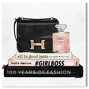 Wynwood Studio Fashion and Glam Wall Art Canvas Prints 'My Always Essentials' Home Décor, 12" x 12", Black, Pink