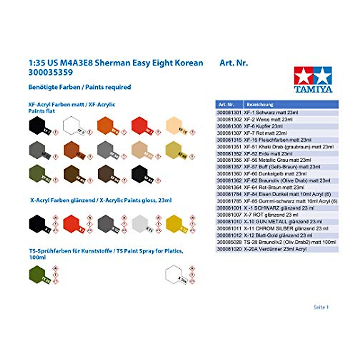 Tamiya 35359 1/35 US Medium Tank M4A3E8 Sherman Plastic Model Kit